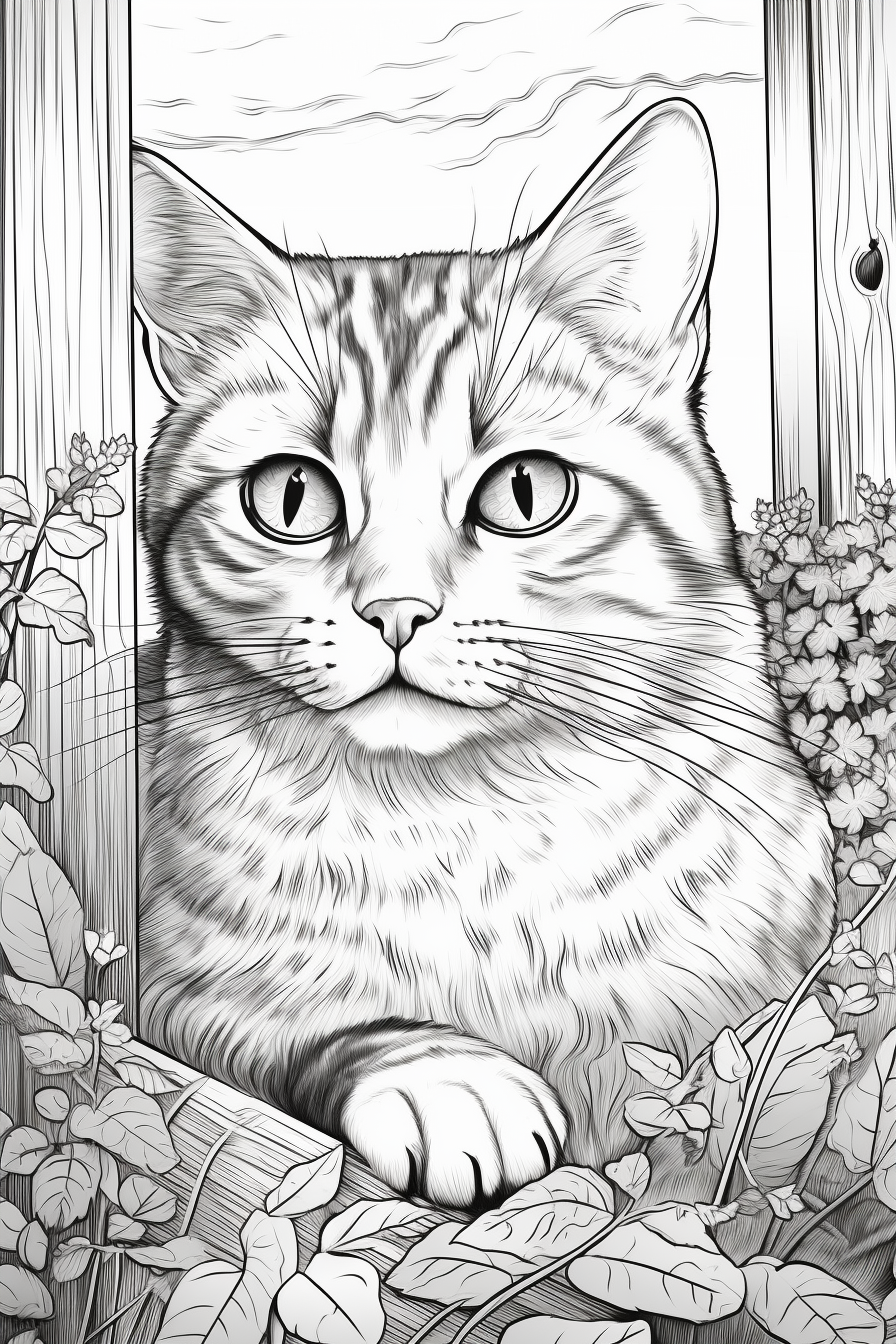 cat-in-garden-12-coloring-pages - The Tiniest Tiger