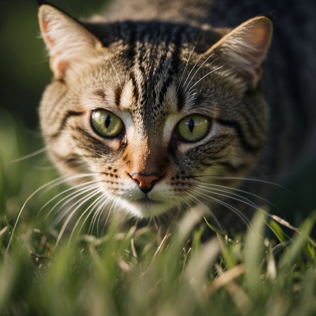 Cat stalking in green grass - The Tiniest Tiger