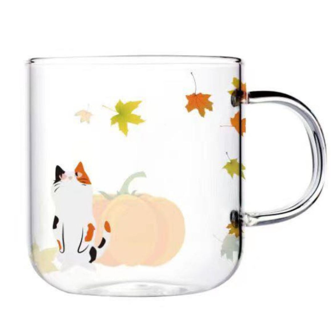 Fall Thinking Calico Cat Glass Mug - The Tiniest Tiger